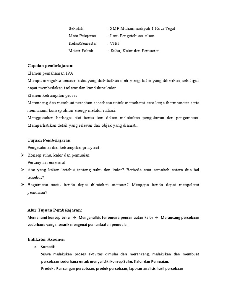 Modul Ajar Suhu SMP Muh1 | PDF