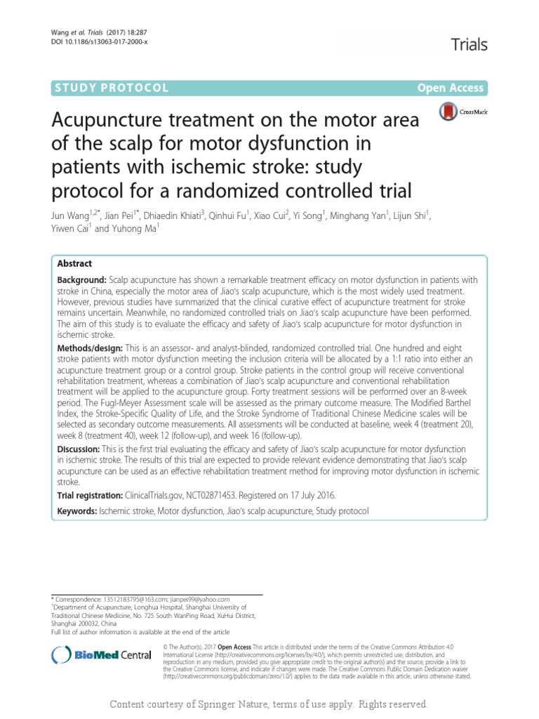 Acupuncture Treatment On The Motor Area of The Sca PDF | PDF