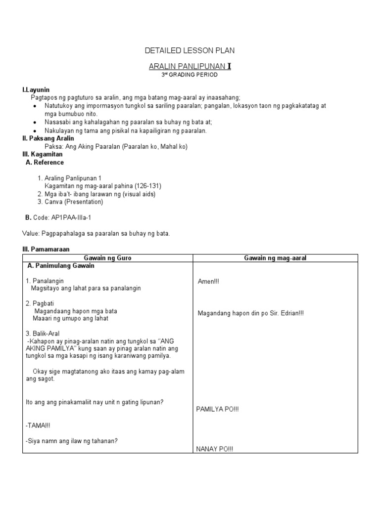 Detailed Lesson Plan Ap 1 | PDF