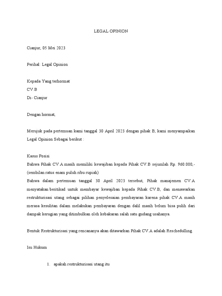 Contoh Legal Opinion | PDF