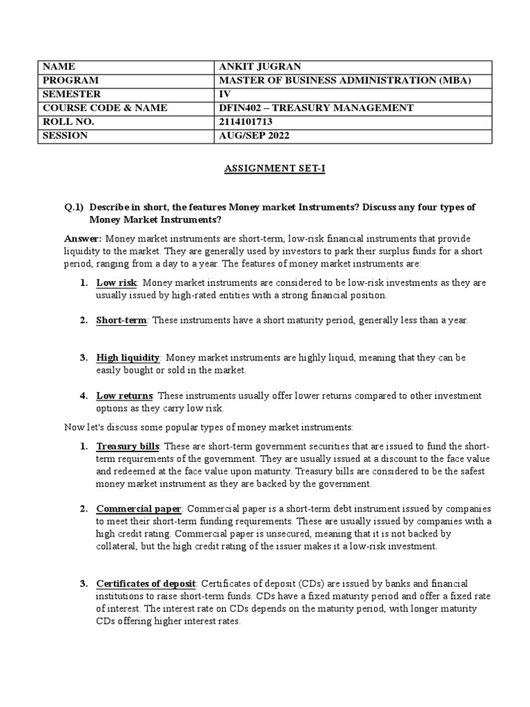 Treasury Management Assignment | PDF