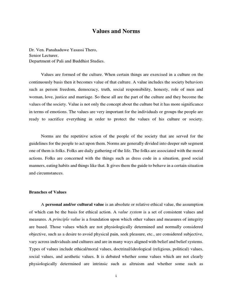 Values and Norms - English Handout PDF | PDF