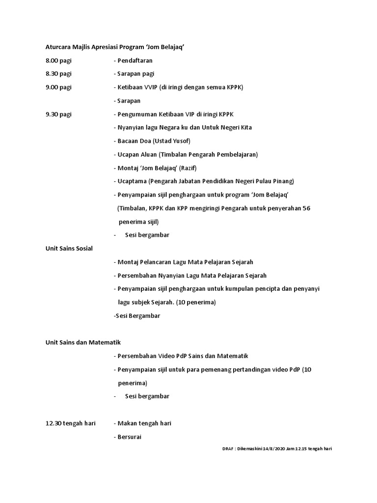 Aturcara Majlis Apresiasi Program | PDF