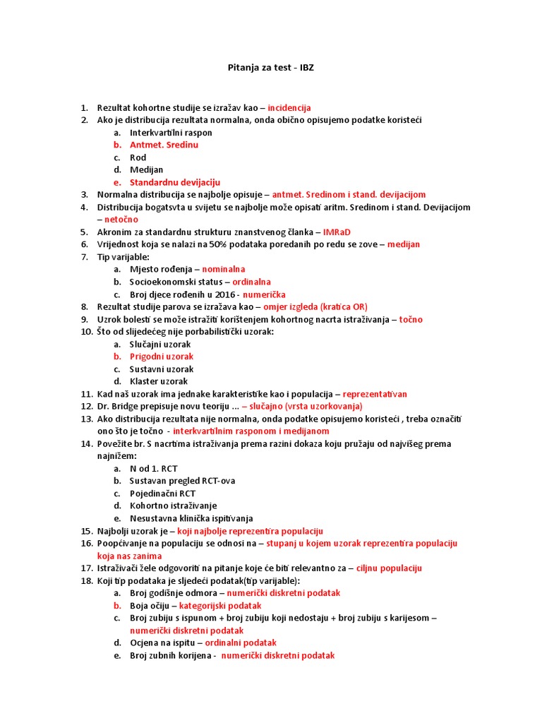 Pitanja Za Test IBZ | PDF