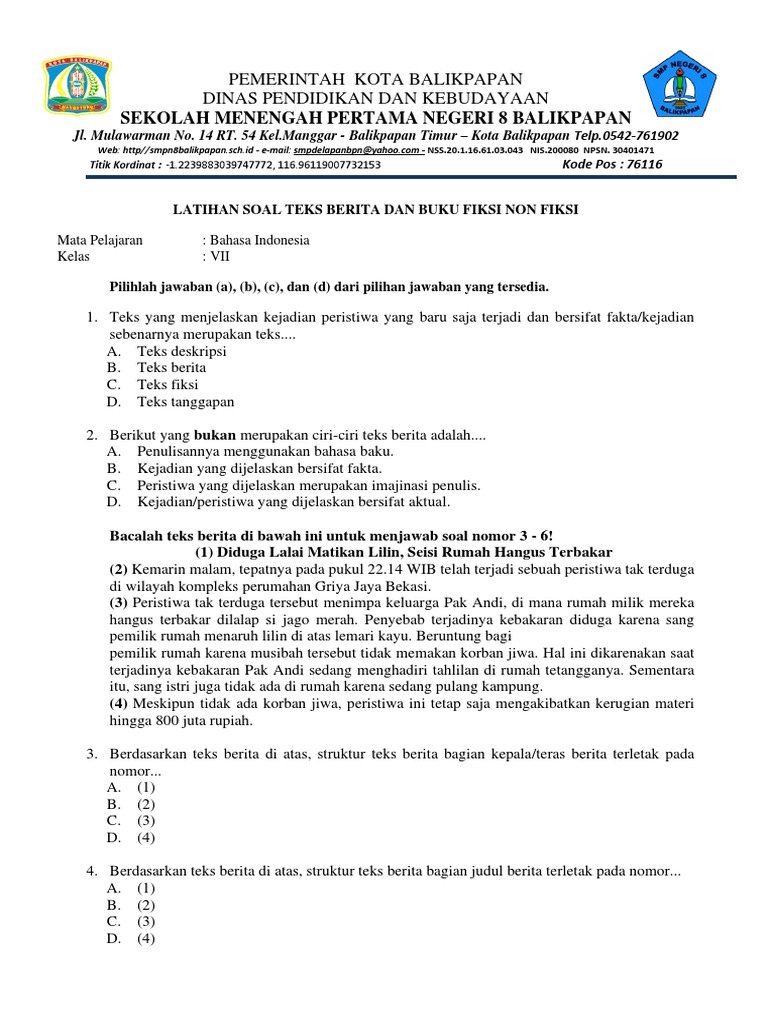 Latihan Soal Bahasa Indonesia Semester Genap Kelas 7 2022-2023 PDF | PDF