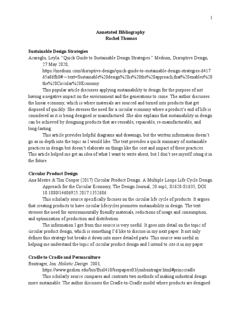Annotated Bibliography 1 | PDF | Sustainability | Sustainable Design