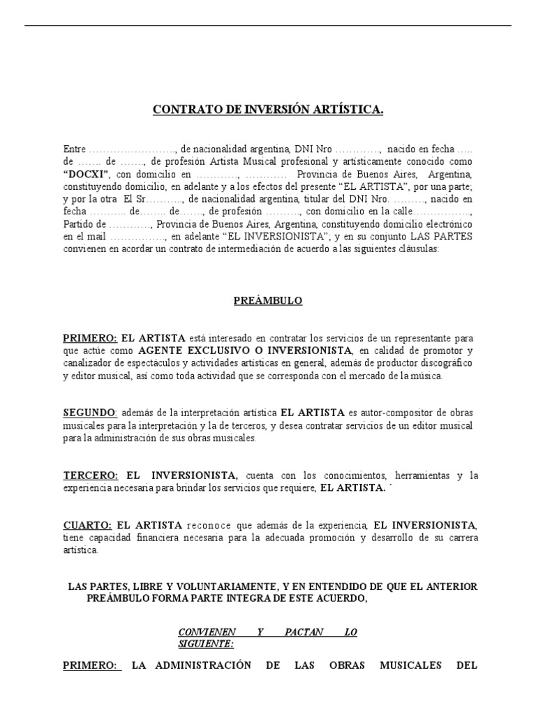 Contrato de Inversion Musical | PDF