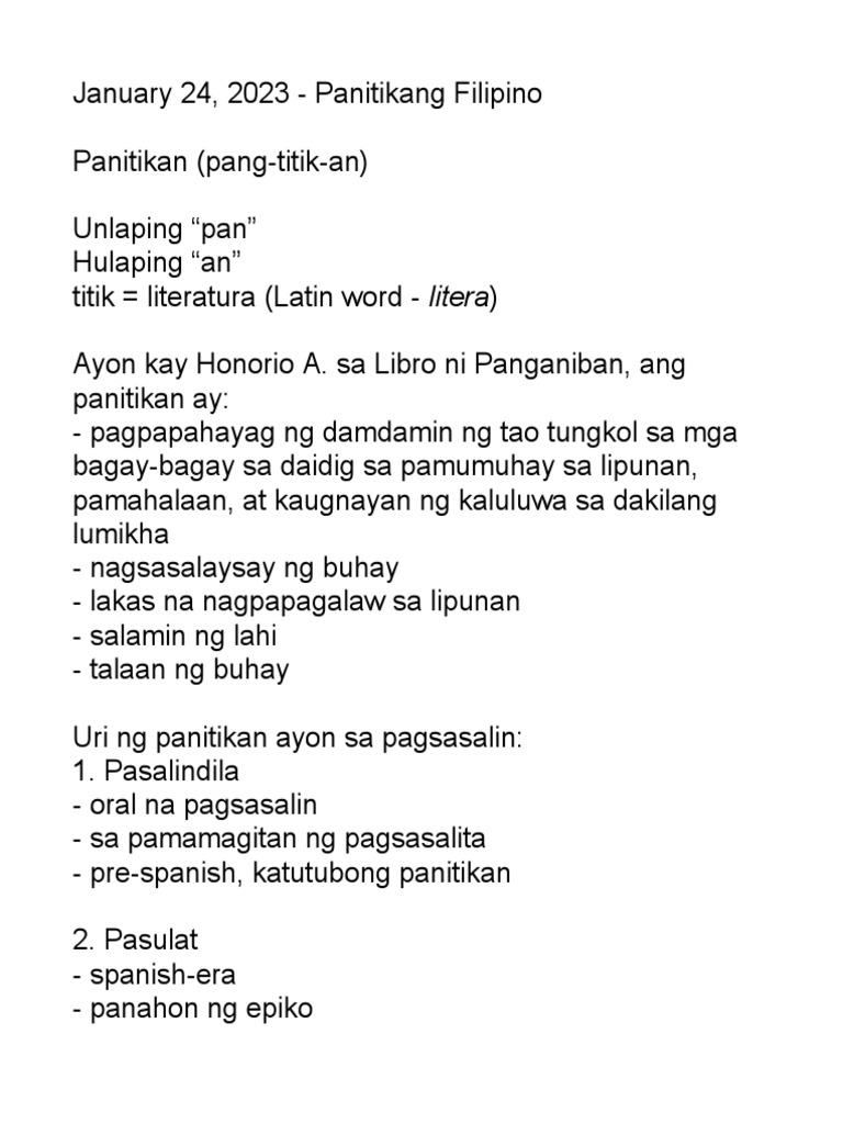 Jan. 24 Panitikang Filipino | PDF