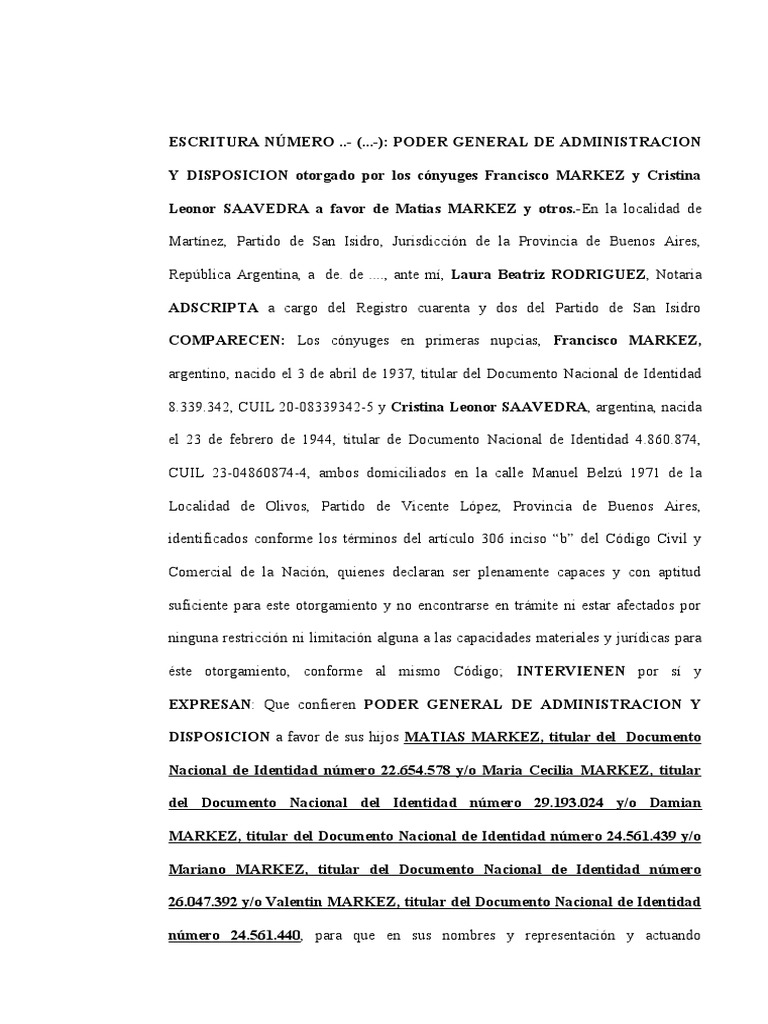 Borrador Poder Markez | PDF