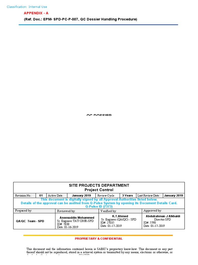 Appendix-A EPM-SPD-PC-P-007-Dossier INDEX | PDF