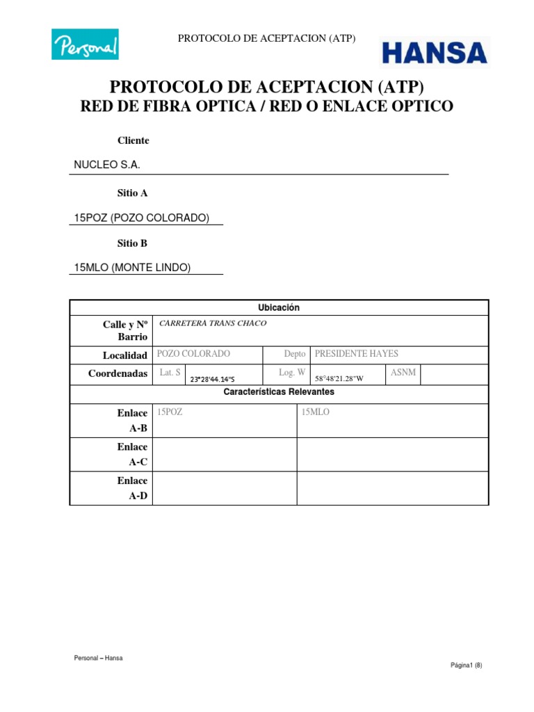 Protocolo de Aceptación ATP en Telecomunicaciones | PDF