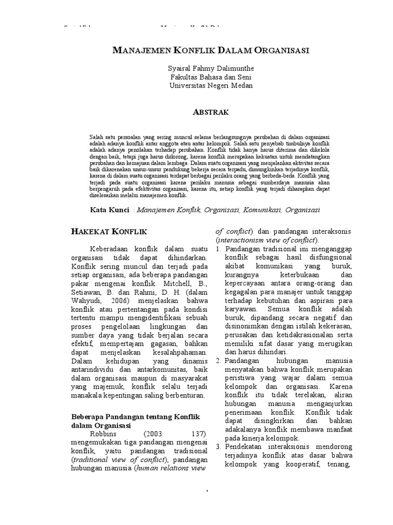 Manajemen Konflik Dalam Organisasi | PDF Manajemen Konflik Dalam Organisasi | PDF