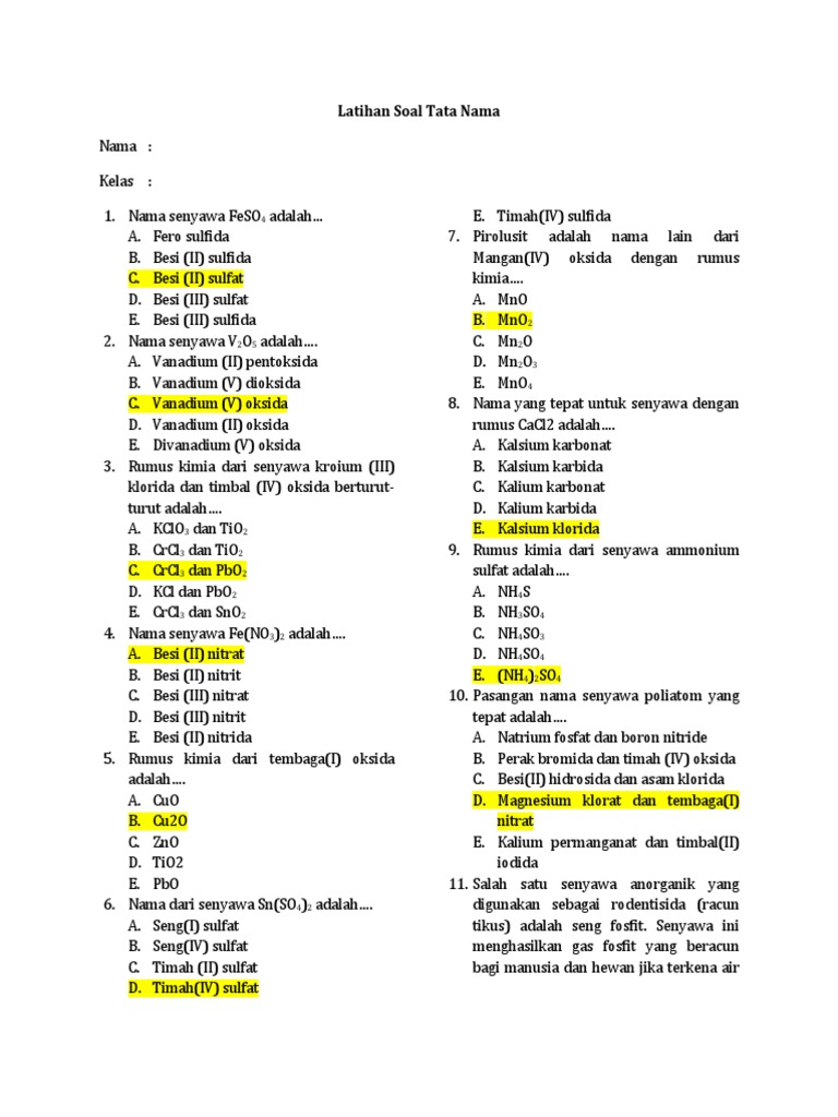 Latihan Soal Tata Nama | PDF