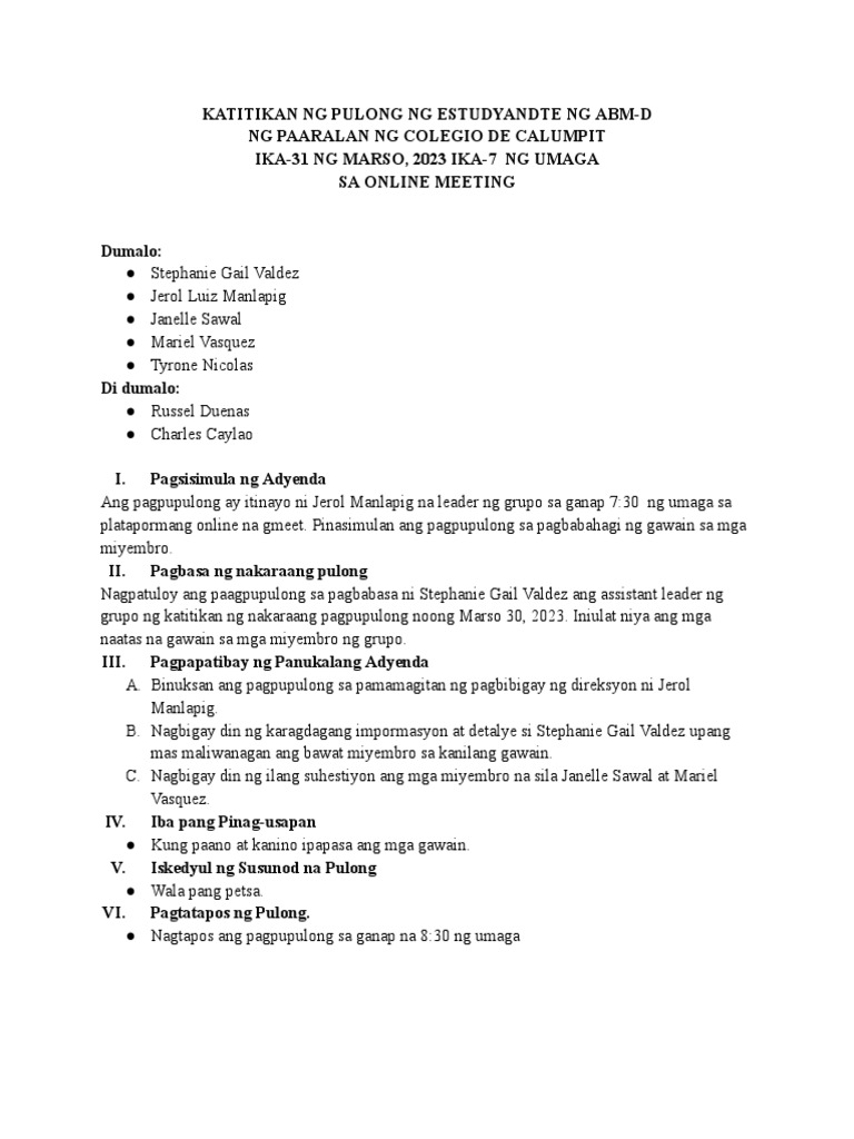 KATITIKAN NG PULONG.pdf | PDF