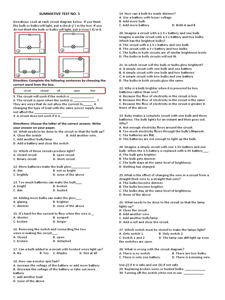 Q3 SCIENCE SUMMATIVE TEST no.5.docx | PDF | Switch | Electrical Network