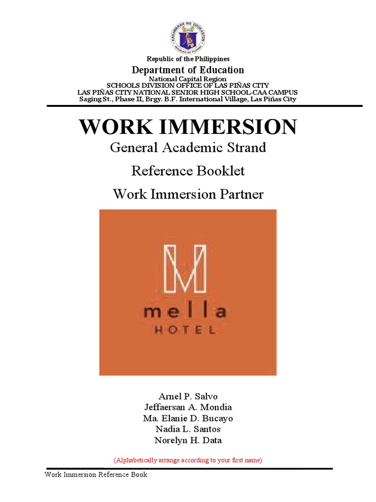 Work Immersion Reference Booklet | PDF