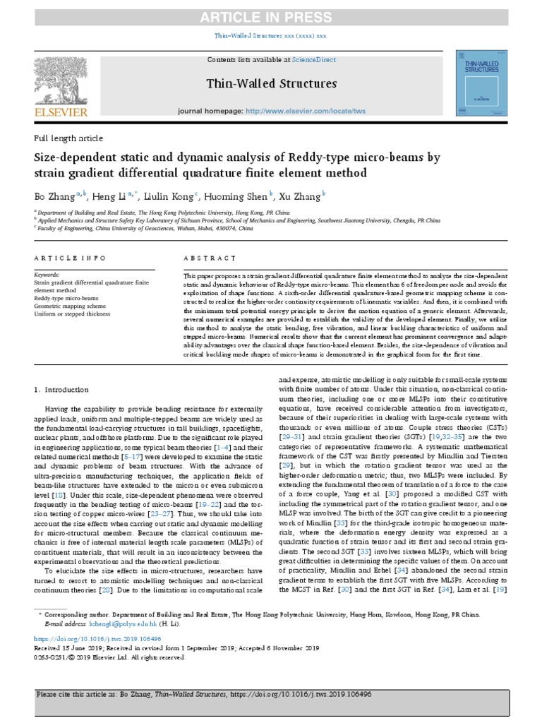 Thin-Walled Structures: Bo Zhang, Heng Li, Liulin Kong, Huoming Shen, Xu Zhang | PDF | Finite ...