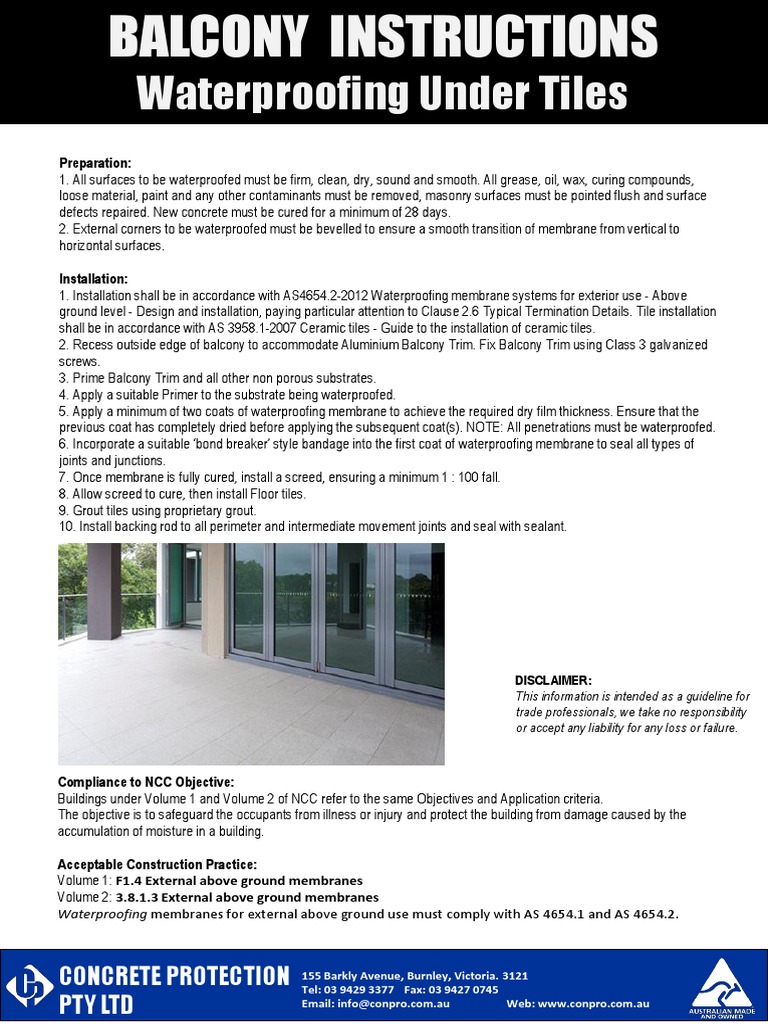 Balcony Waterproofing Installation Instructions | PDF