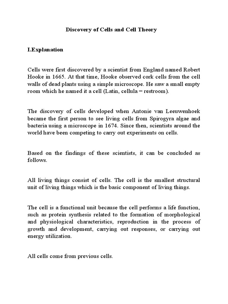Discovery of Cells and Cell Theory | PDF