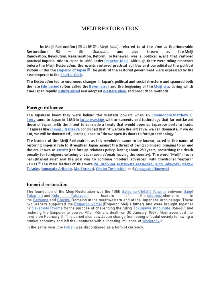 Meiji Restoration | PDF | Empire Of Japan | Japanese People