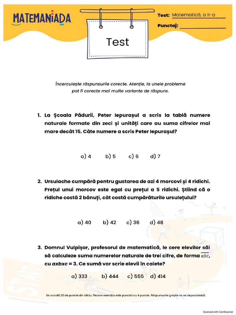 Test Antrenament Clasa 2 Intrebari PDF | PDF