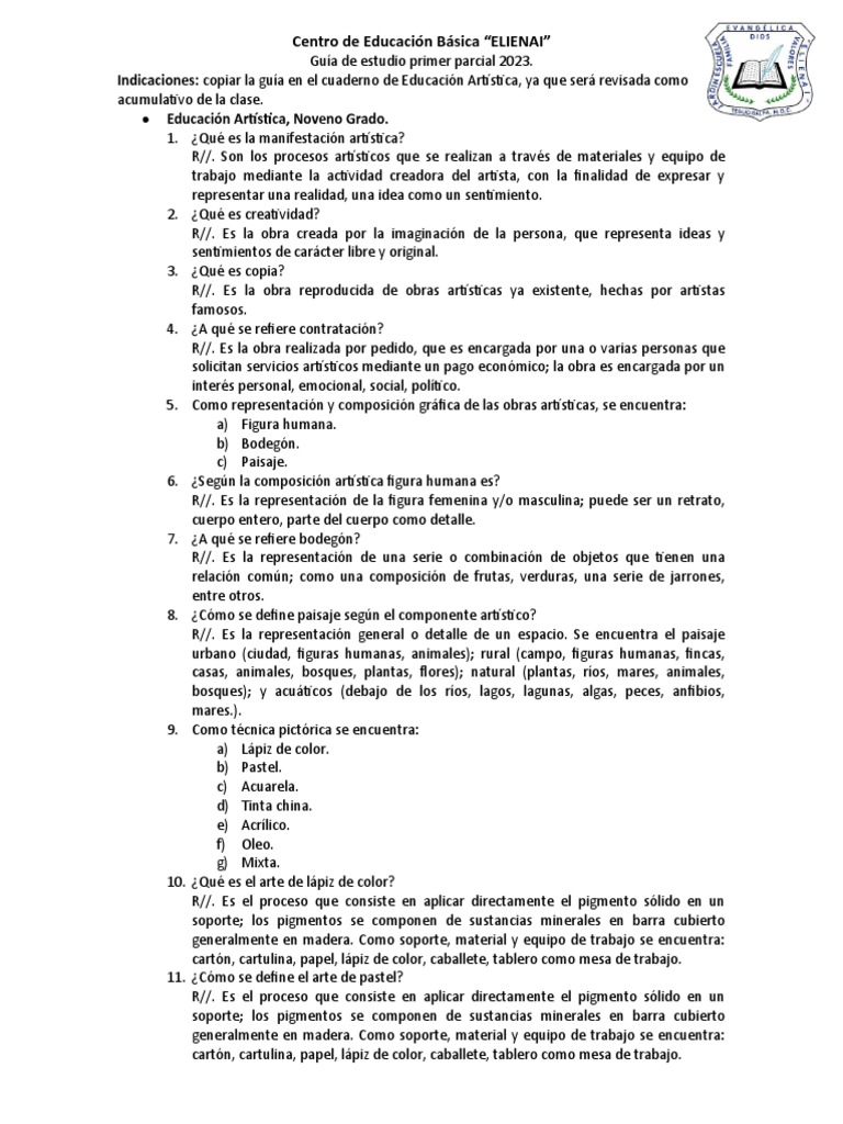 Elienai - Primer Parcial - Guia de Educación Artística - 9no Grado ...