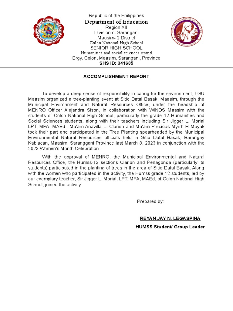 Accomplishment Report | PDF | Learning | Cognition