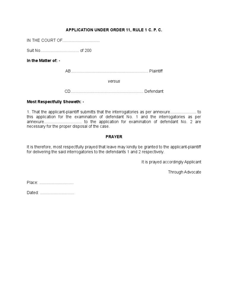 Application Under Order 11, Rule 1 C. P. C | PDF