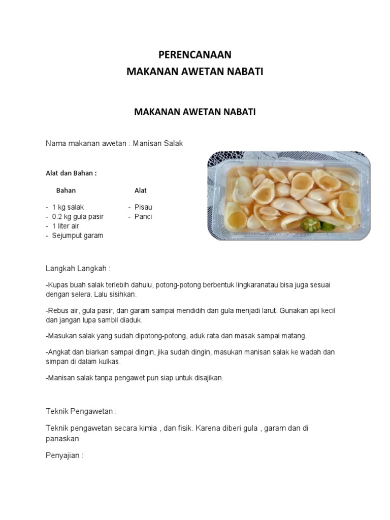 Makanan Awetan (Manisan Salak) | PDF