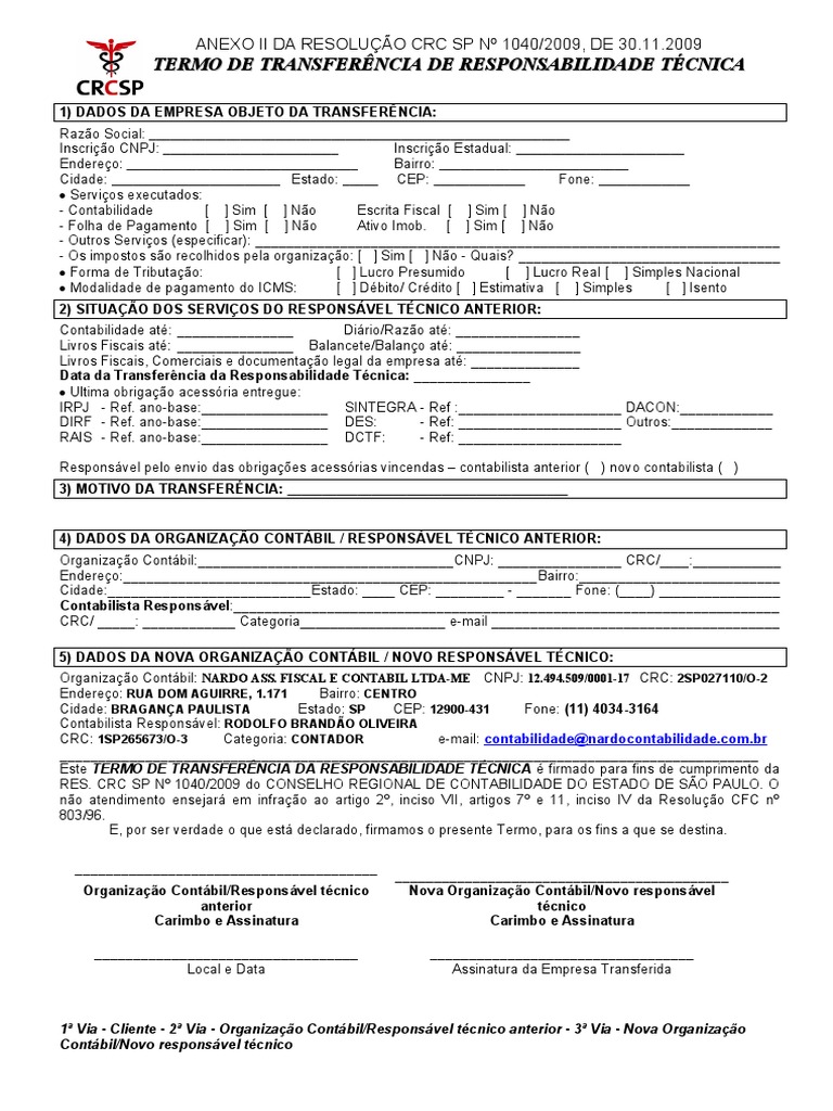 Termo de Transferência - Modelo | PDF