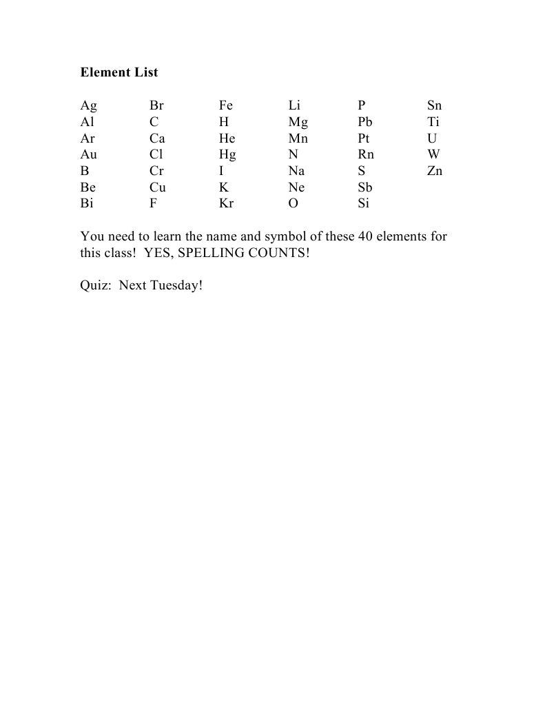 Elements List | PDF | Language Arts & Discipline