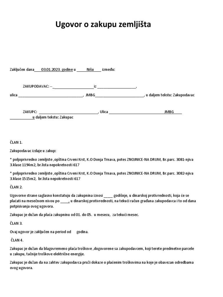 Ugovor o Zakupu PDF | PDF