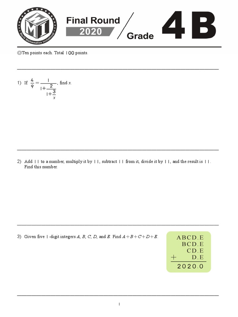 WMI Grade 7 Math Practice Questions | PDF