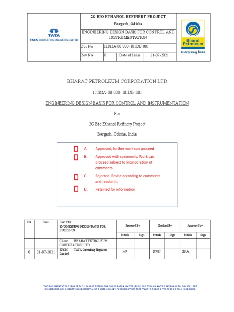 Engineering Design Basis For Control and Instrumentation PDF | PDF