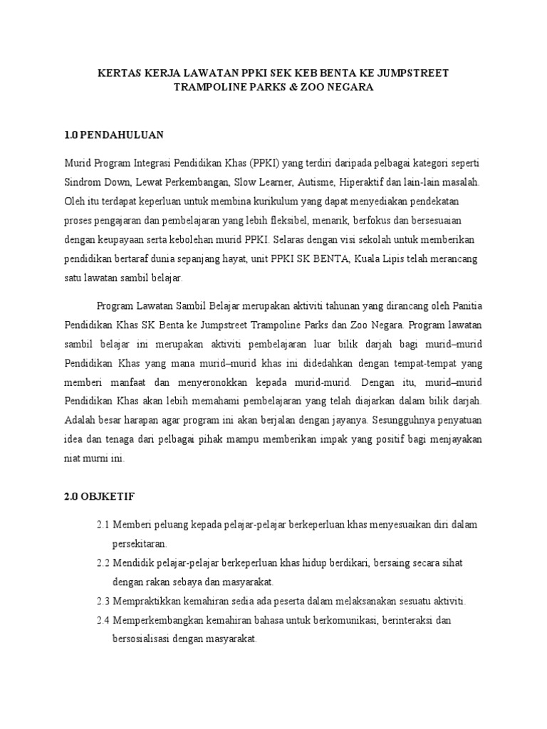 KERTAS KERJA LAWATAN KE Zoo Negara & jUMPSTREET | PDF