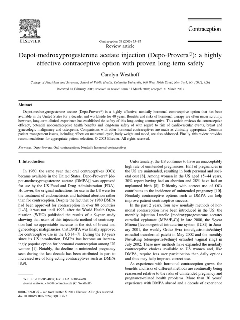 Depot-Medroxyprogesterone Acetate Injection Depo-Provera | PDF | Birth ...