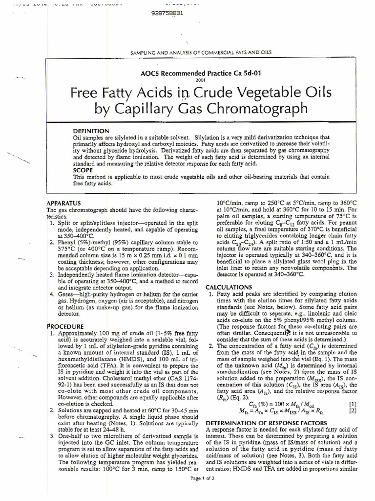 AOCS Ca 5d-01 FFA-GC | PDF
