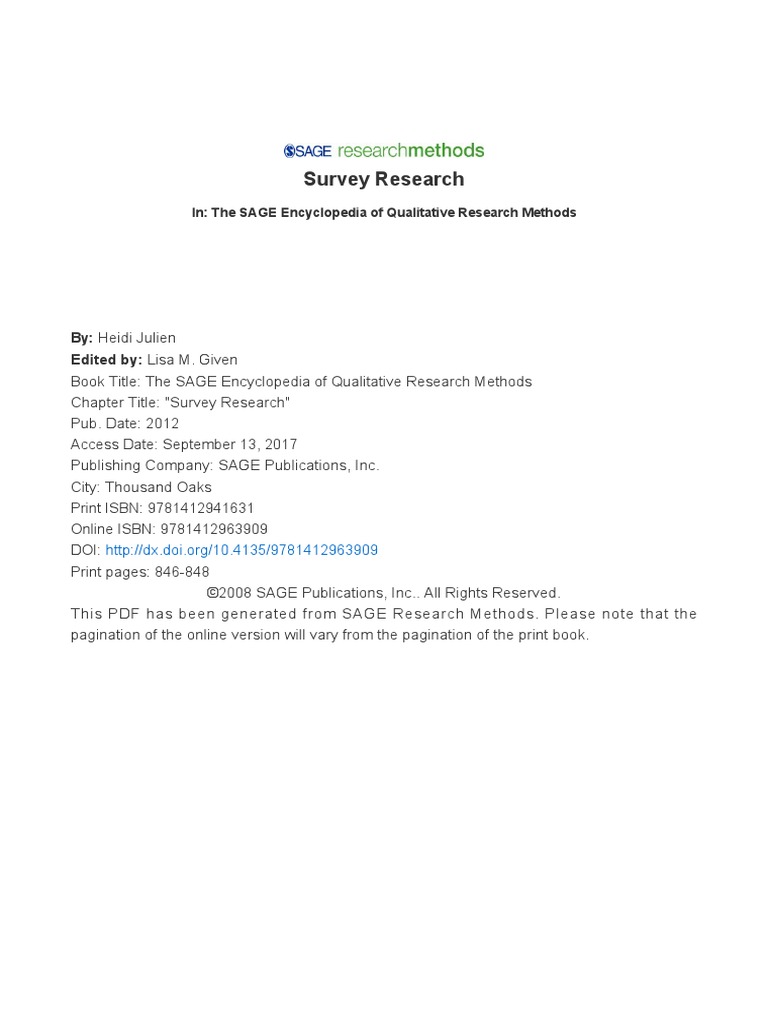 Survey Research PDF | PDF | Survey Methodology | Sampling (Statistics)