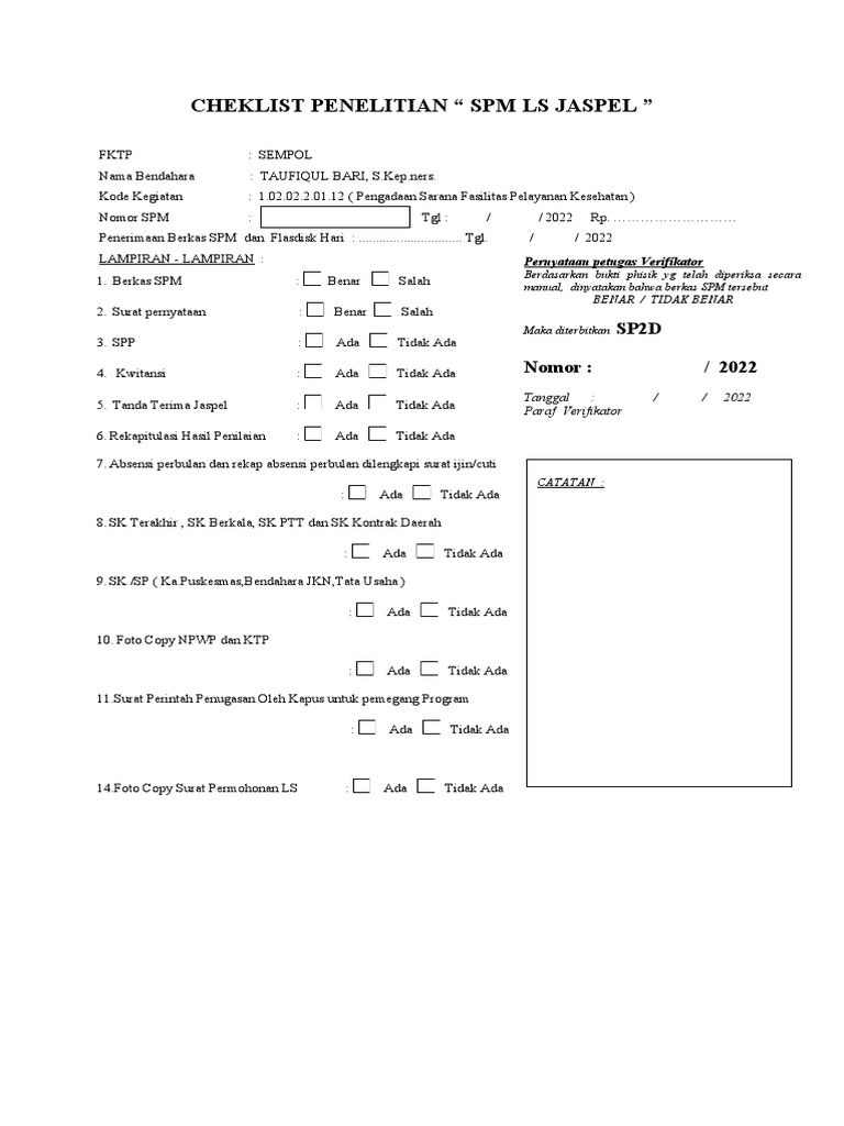 Cheklist SPM LS JKN | PDF