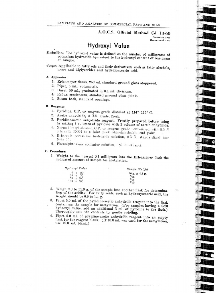 AOCS CD 13-60 Hydroxyl Value | PDF