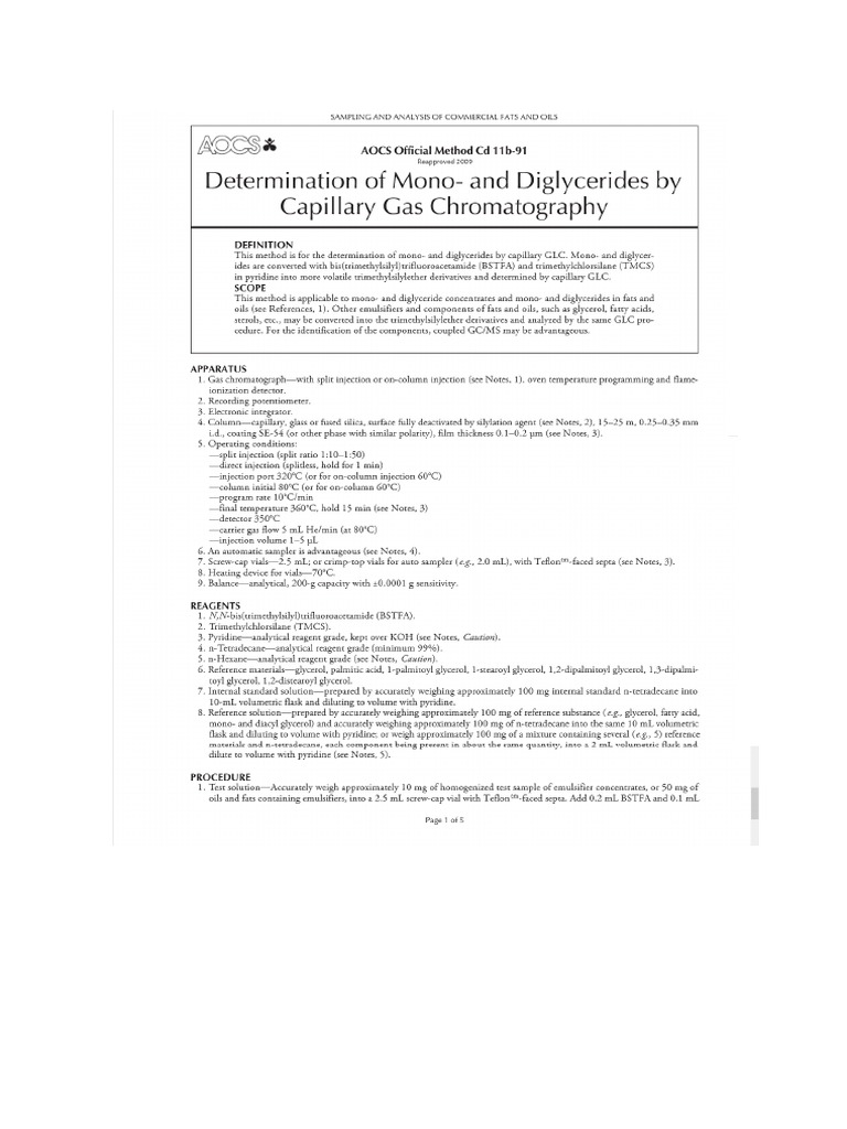 AOCS CD 11b-91 Mono-Di GLC PDF | PDF