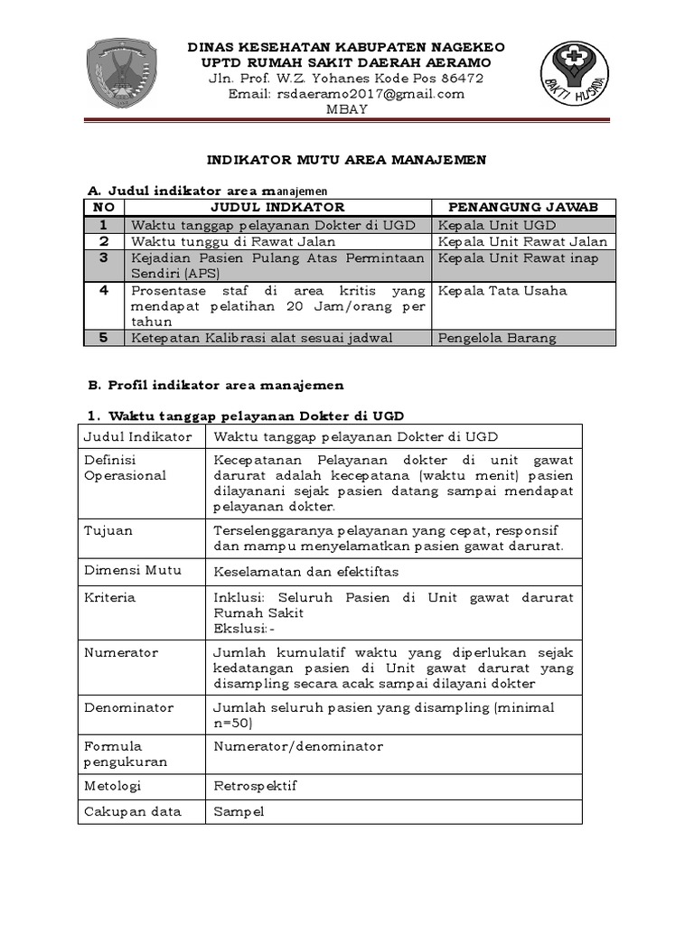 Indikator Area Manajemen RSD Aeramo | PDF