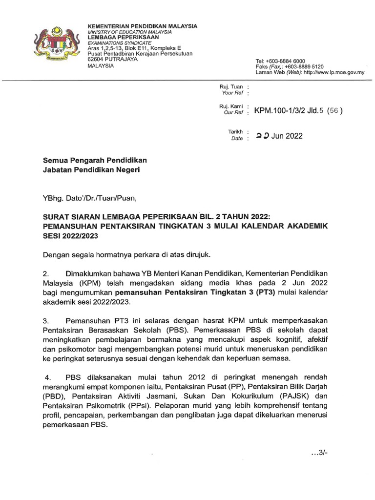 SURAT SIARAN LEMBAGA PEPERIKSAAN (KPM.pdf | PDF