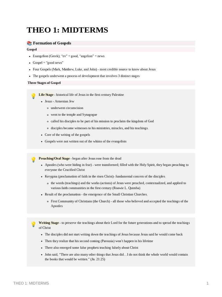 Theo 1 Midterms Reviewer | PDF | Jesus | Resurrection Of Jesus