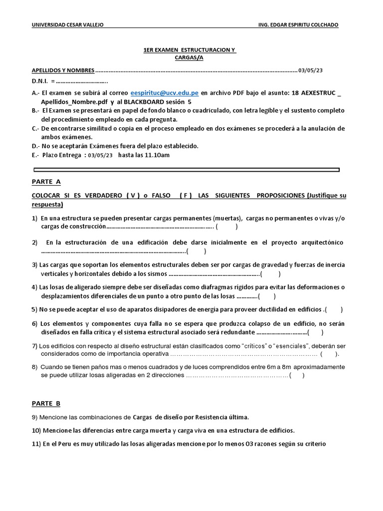 A) 1er Examen Estruc 03-05-23 | PDF | Viga (Estructura) | Ingeniero civil