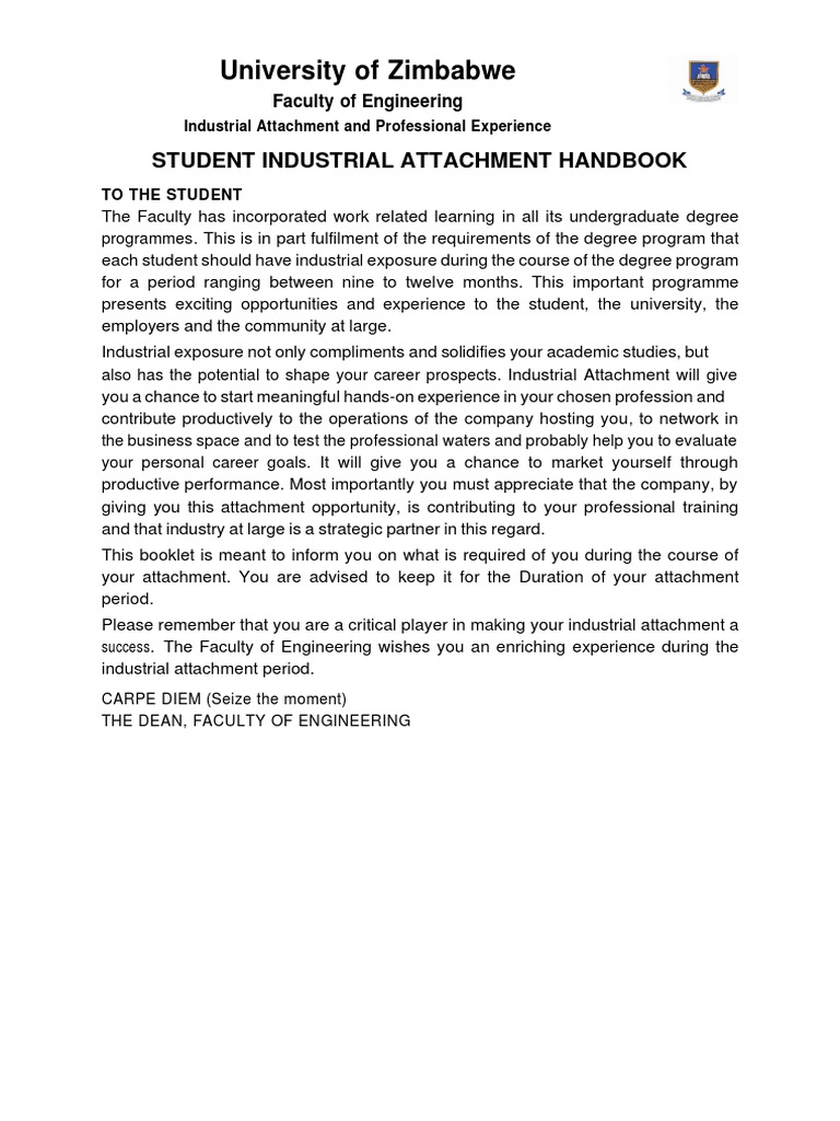 University of Zimbabwe Industrial Attachment Handbook | PDF
