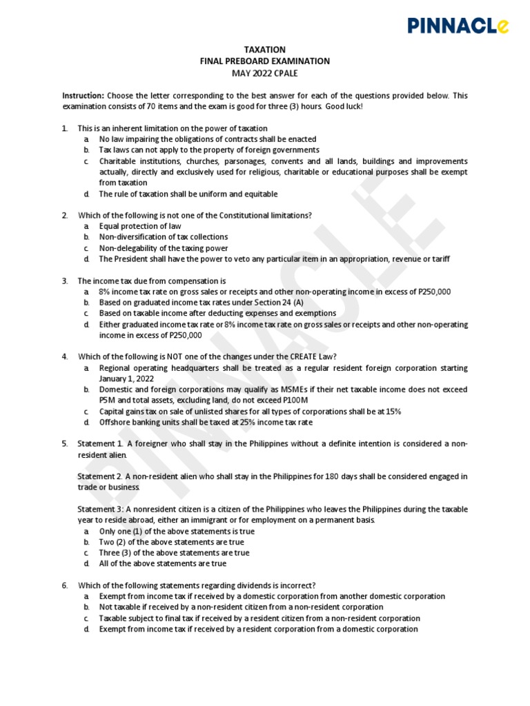 TAX Final Preboard | PDF | Taxes | Income Tax