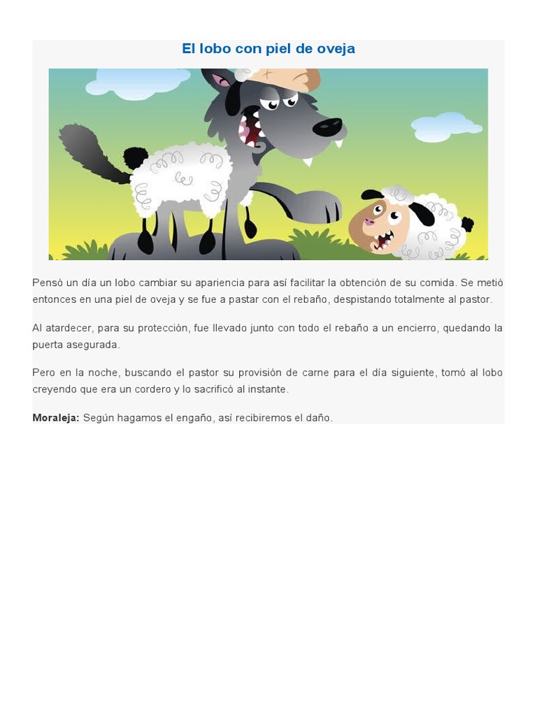 El lobo con piel de oveja: fábula y moraleja | PDF