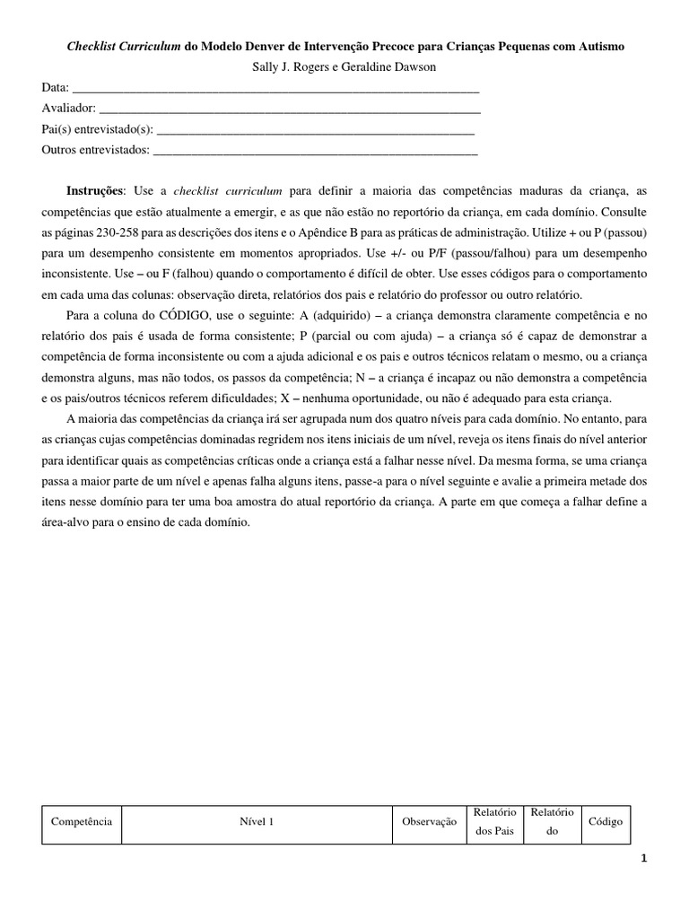 Checklist Modelo Denver PDF | PDF