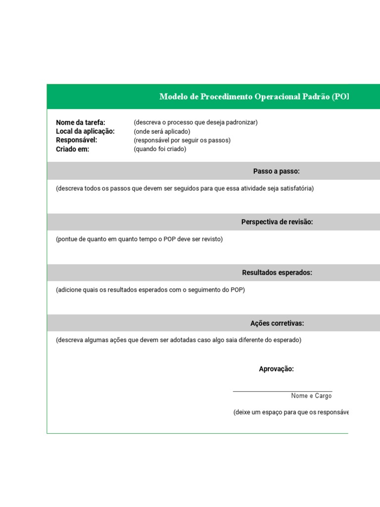 Modelo de Procedimento Operacional Padrão (POP) para documentar ...